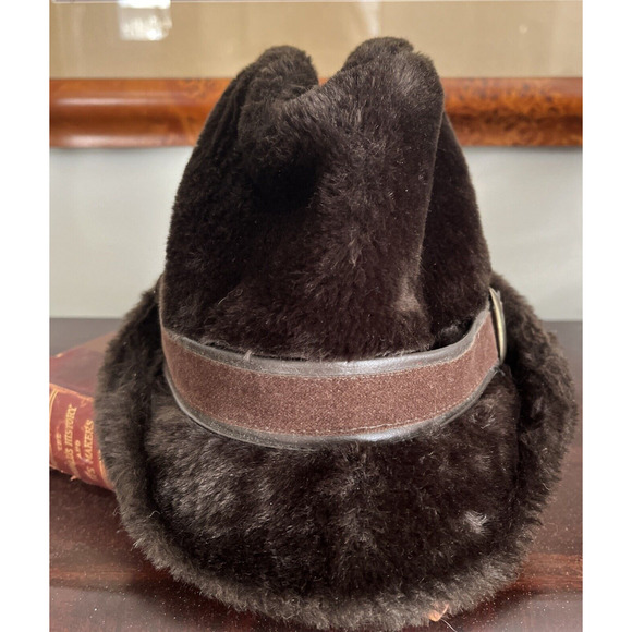 Vintage | Accessories | Vtg Retro Faux Fur Fedora Hat Brown Union Made ...